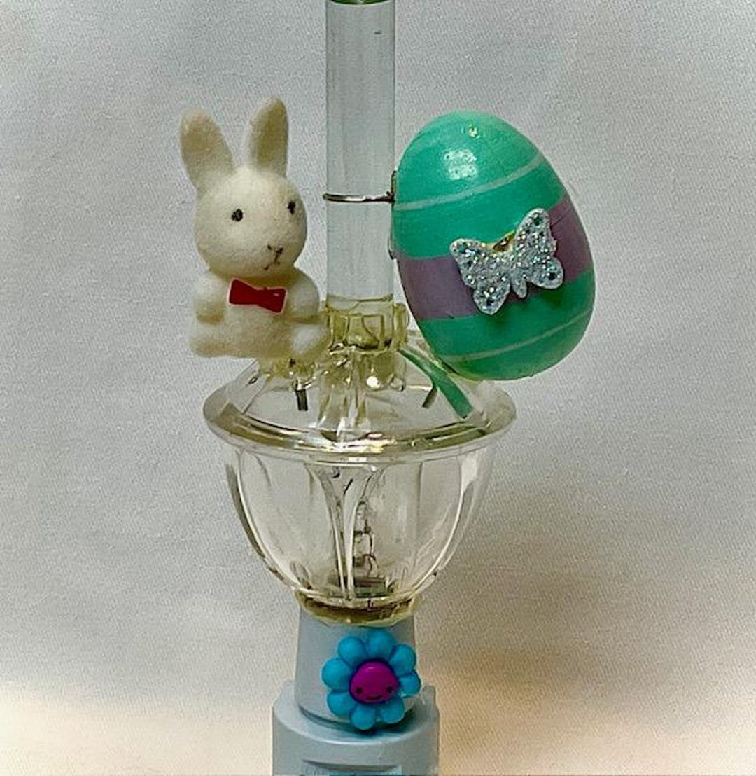 Fuzzy White Easter Bunny Bubble Light With Pale Blue Painted Egg ...