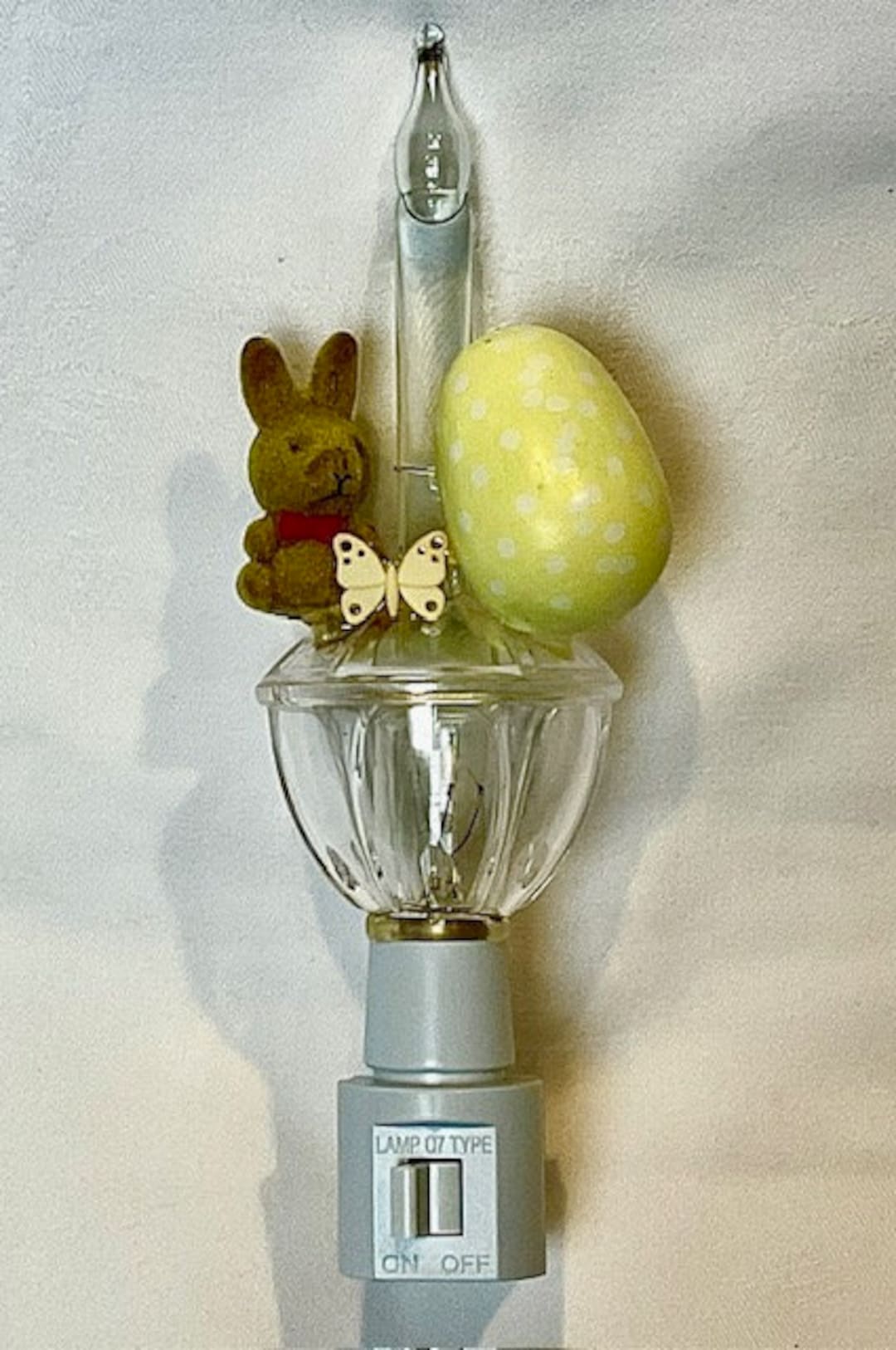 Fuzzy Beige Easter Bunny Bubble Light With Pale Yellow Painted Egg ...