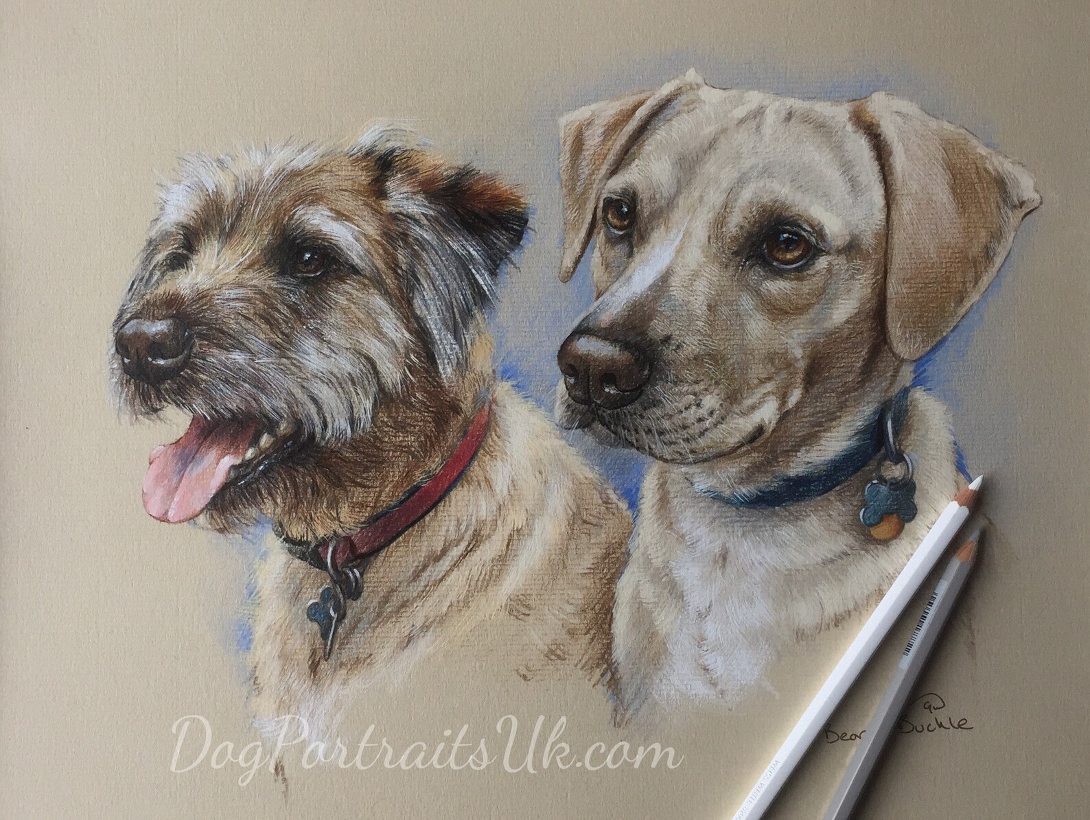 Double Pet Portrait Two Dogs Together From Separate Photos - Etsy