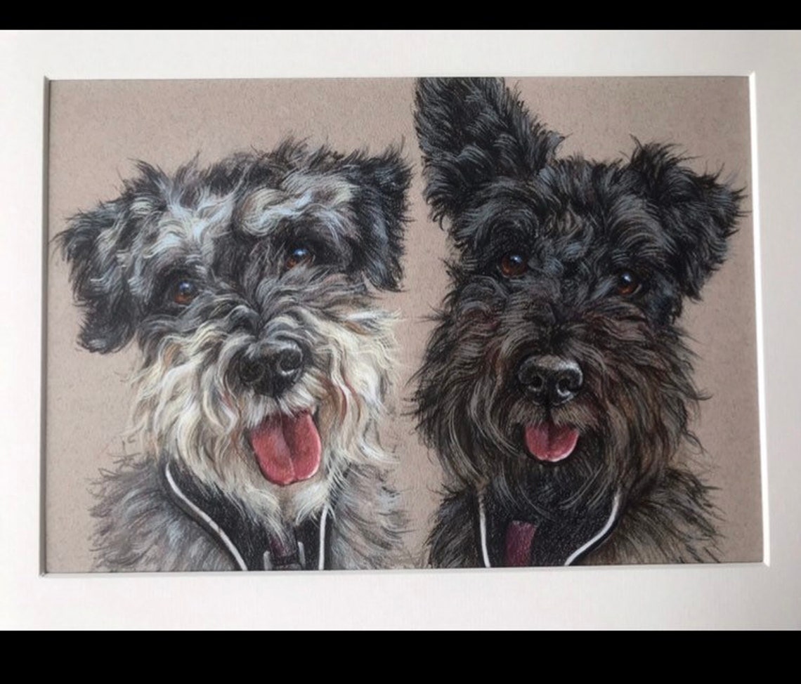 Double Pet Portrait Two Dogs Together From Separate Photos - Etsy