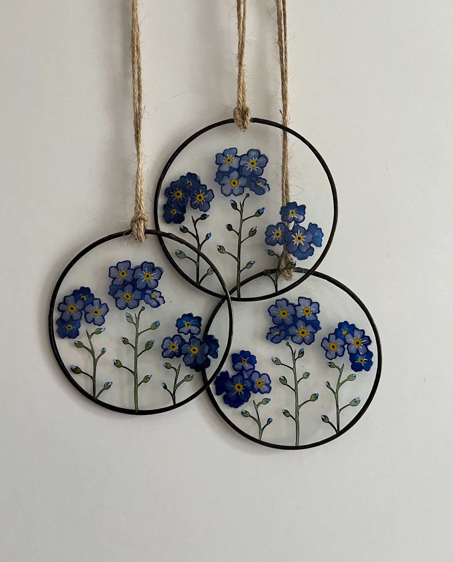 Forget Me Not Pressed Look Flowers Glass Decoration - Etsy