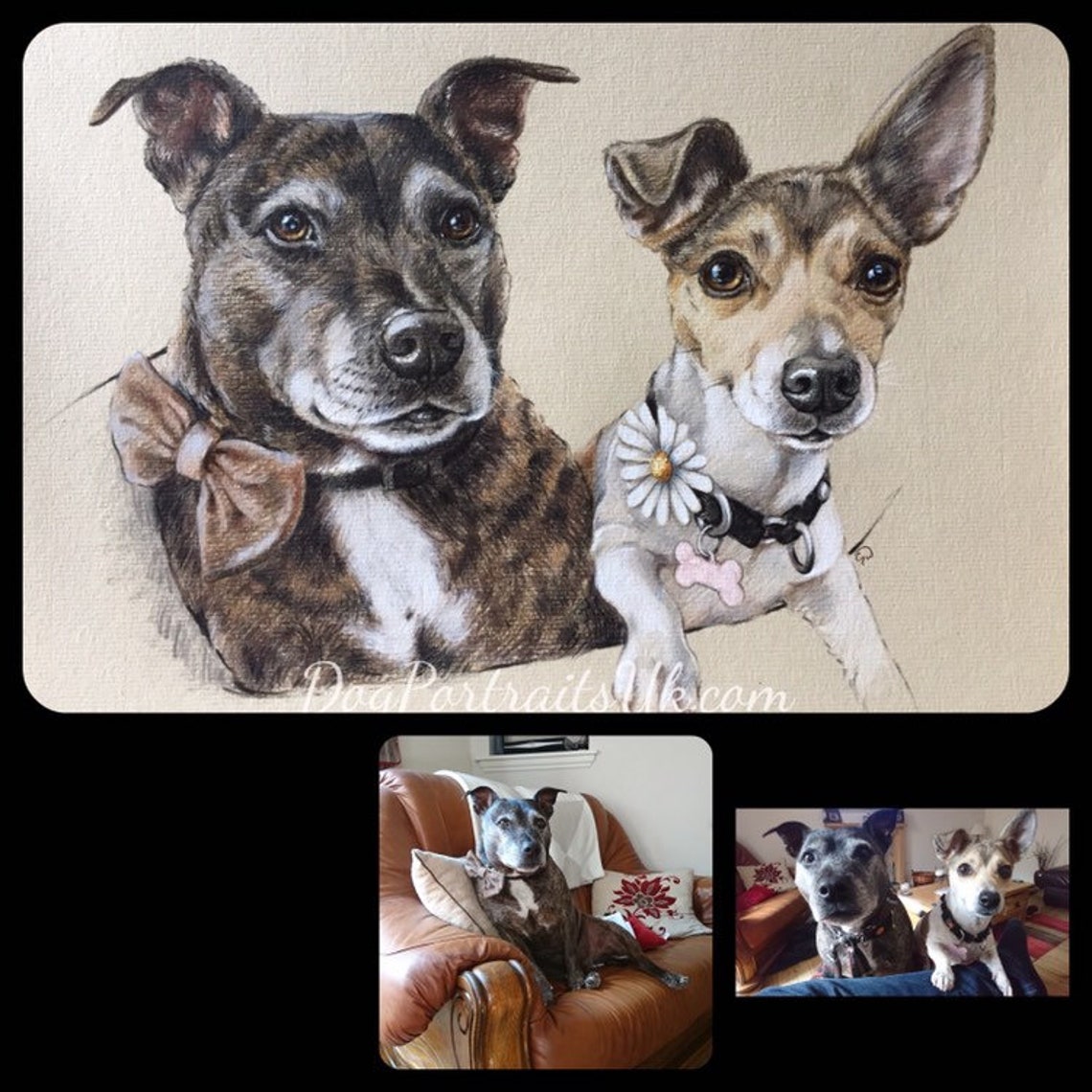Double Pet Portrait Two Dogs Together From Separate Photos - Etsy