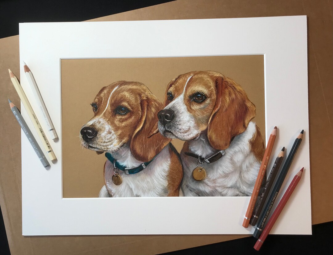 Double Pet Portrait, Two Dogs Together From Separate Photos. - Etsy