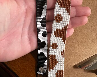 Cow Print Beaded Bracelet pink - Etsy