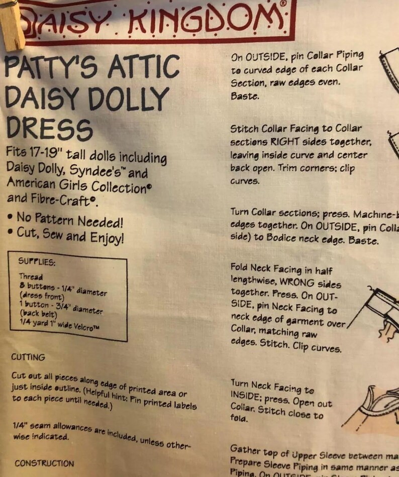 Daisy Kingdom Patty's Attic Daisy Dolly Dress Fabric Panel - Etsy