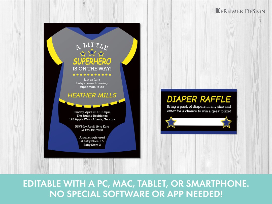 Superhero Baby Shower Invitation, Editable Invitation, Superhero, Black ...