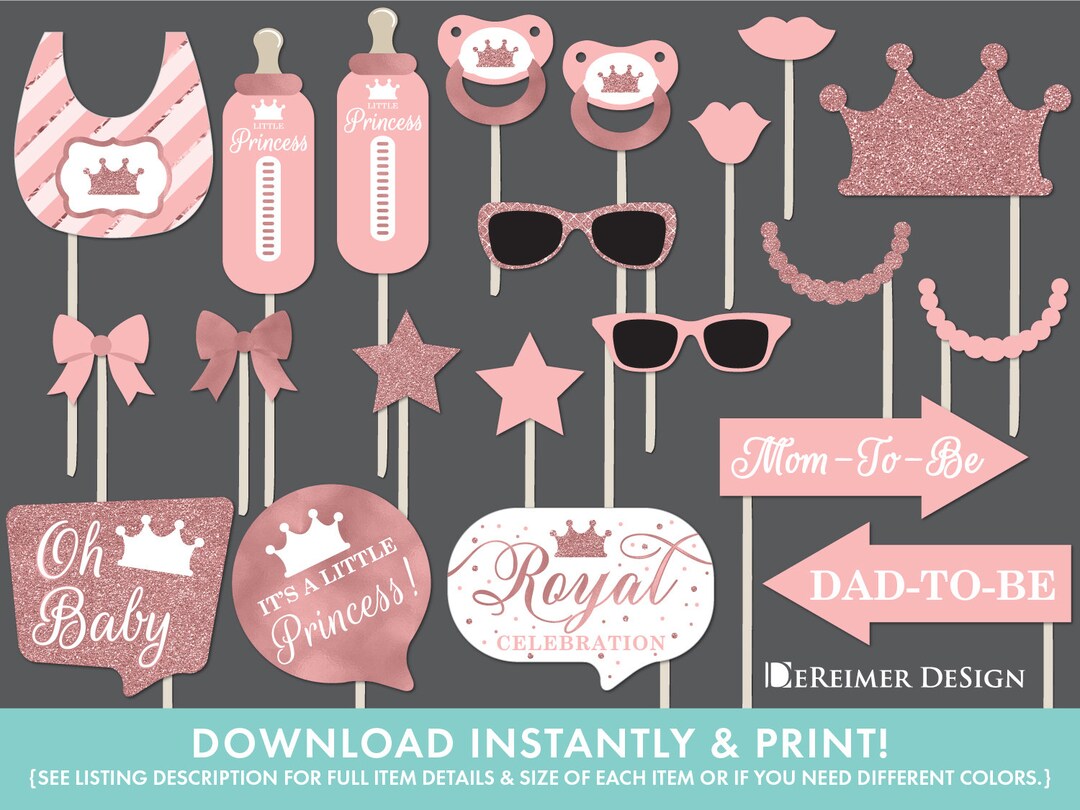 Little Princess Photo Booth Props in Pink and Rose Gold - Etsy