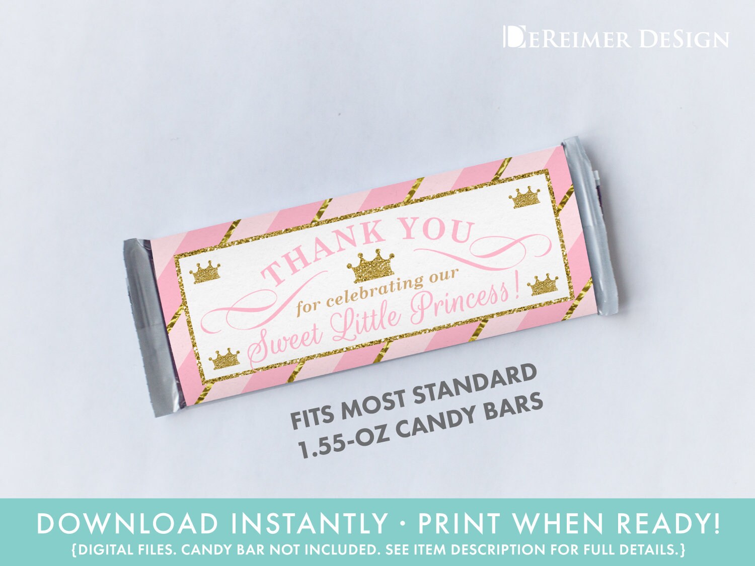 Candy Bar Wrapper in Pink and Gold Little Princess Baby | Etsy