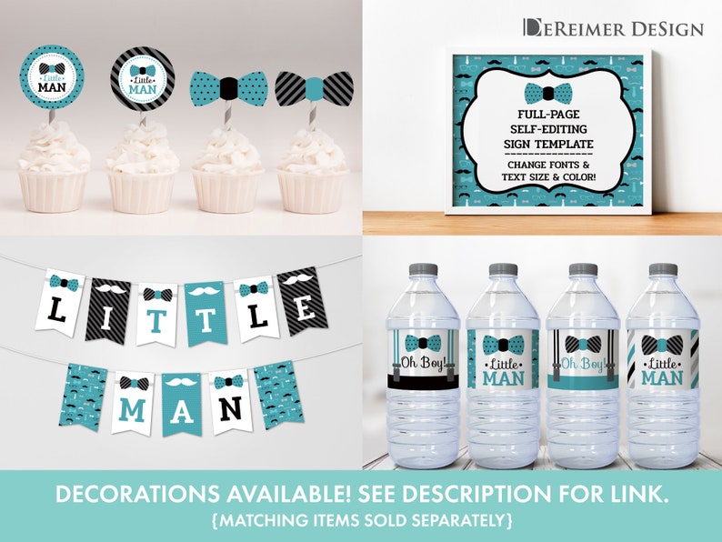 Little Man Photo Booth Props in Teal and Black Teal Blue - Etsy