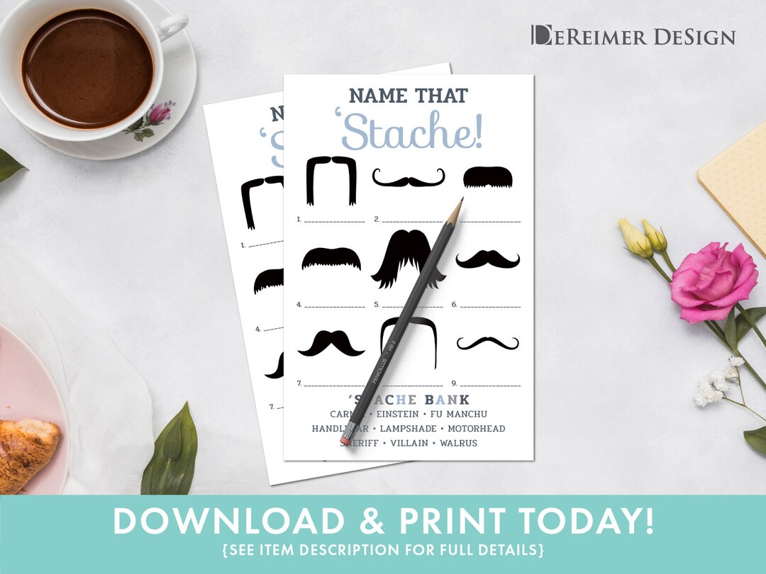 Name That Mustache Baby Shower Game, Name That Stache Game, Bow Tie ...