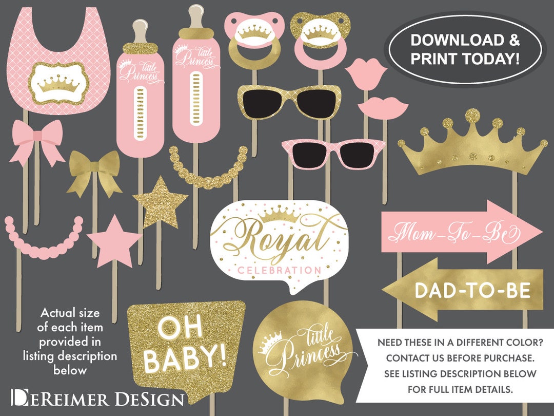 Princess Photo Booth Props Pink Gold Baby Shower Props - Etsy