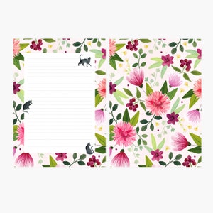 Letter Set Cats Pattern, Letter Writing Set, Watercolor, Botanical ...