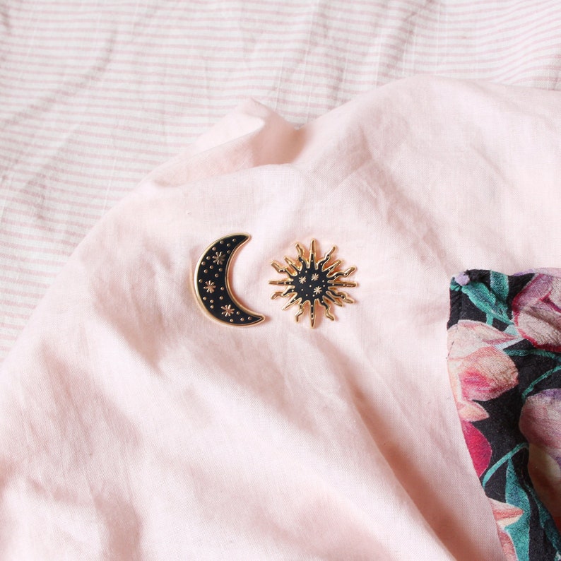 Enamel Pins Sun Gold Metal Cosmos Gold Brooch Accessory | Etsy