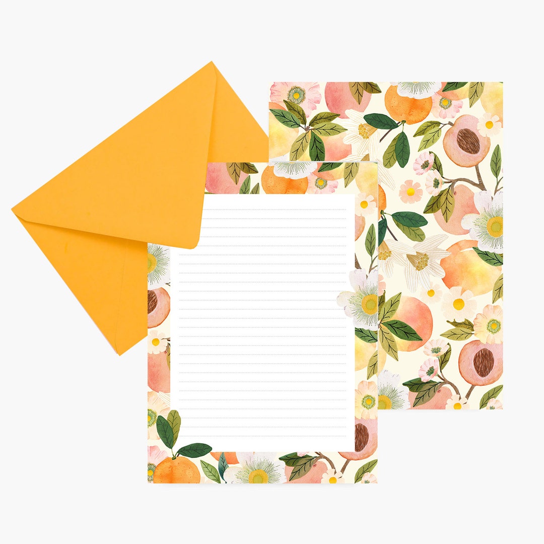 Peach Writing Paper, Paper Set, Flowers, Watercolor, Birthday ...