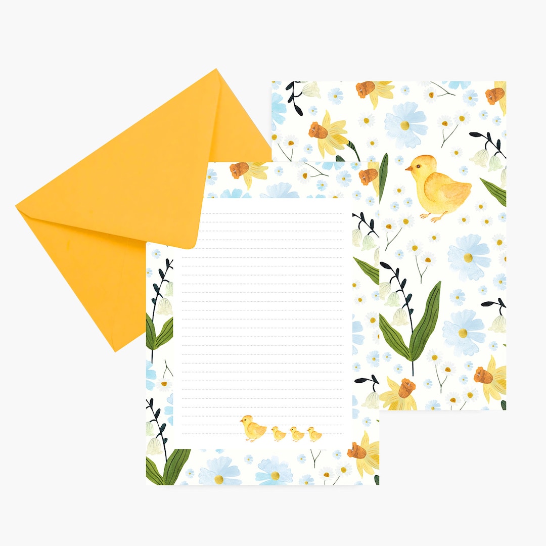 Letter Set Chick, Letter Writing Set, Watercolor, Rabbit, Botanical ...