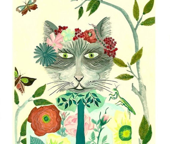 Affiche chat Illustration chat impression A4 chambre | Etsy