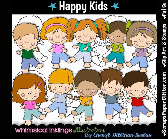 Happy Kids Digital Clip Art Digital Stamps Combo Set | Etsy