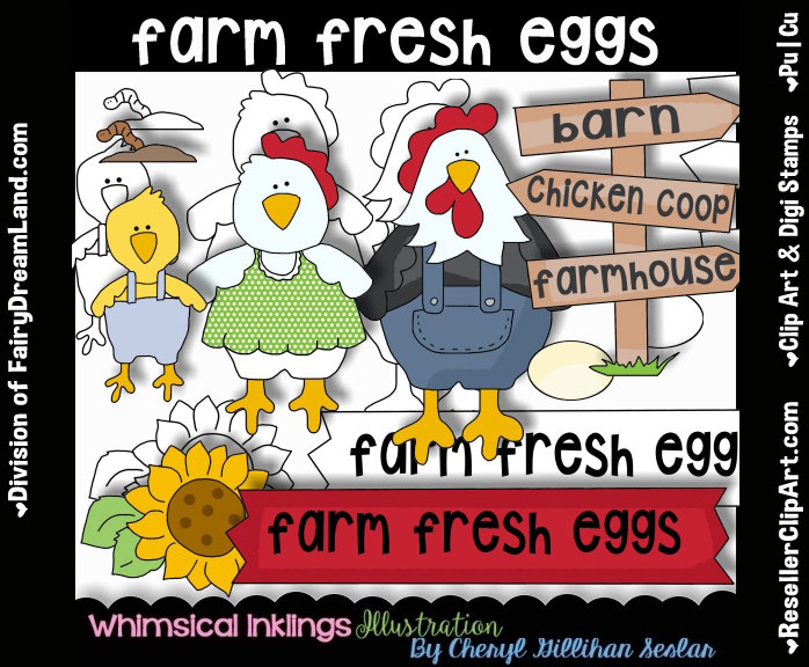 Farm Fresh Eggs Digital Clip Art & Black and White Image Set | Etsy