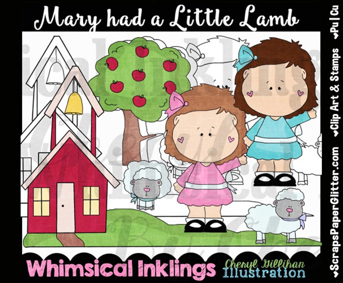 Mary Had A Little Lamb Clip Art Black & White Images Combo | Etsy