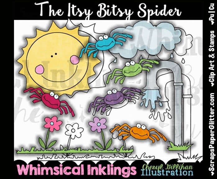 Itsy Bitsy Spider Clip Art, Black & White Images, Combo Set, Commercial ...