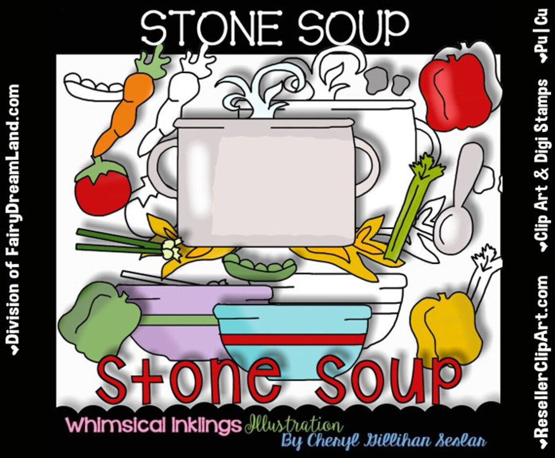Stone Soup Digital Clip Art & Black and White Image Set | Etsy