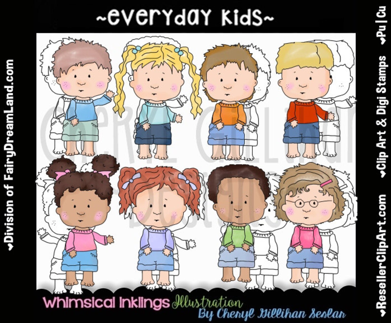 Everyday Kids Digital Clip Art & Black and White Image Set | Etsy