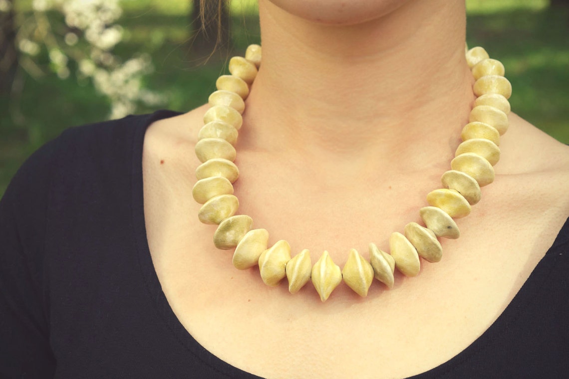Cream Necklace Handmade Ceramic Necklace Geometric - Etsy