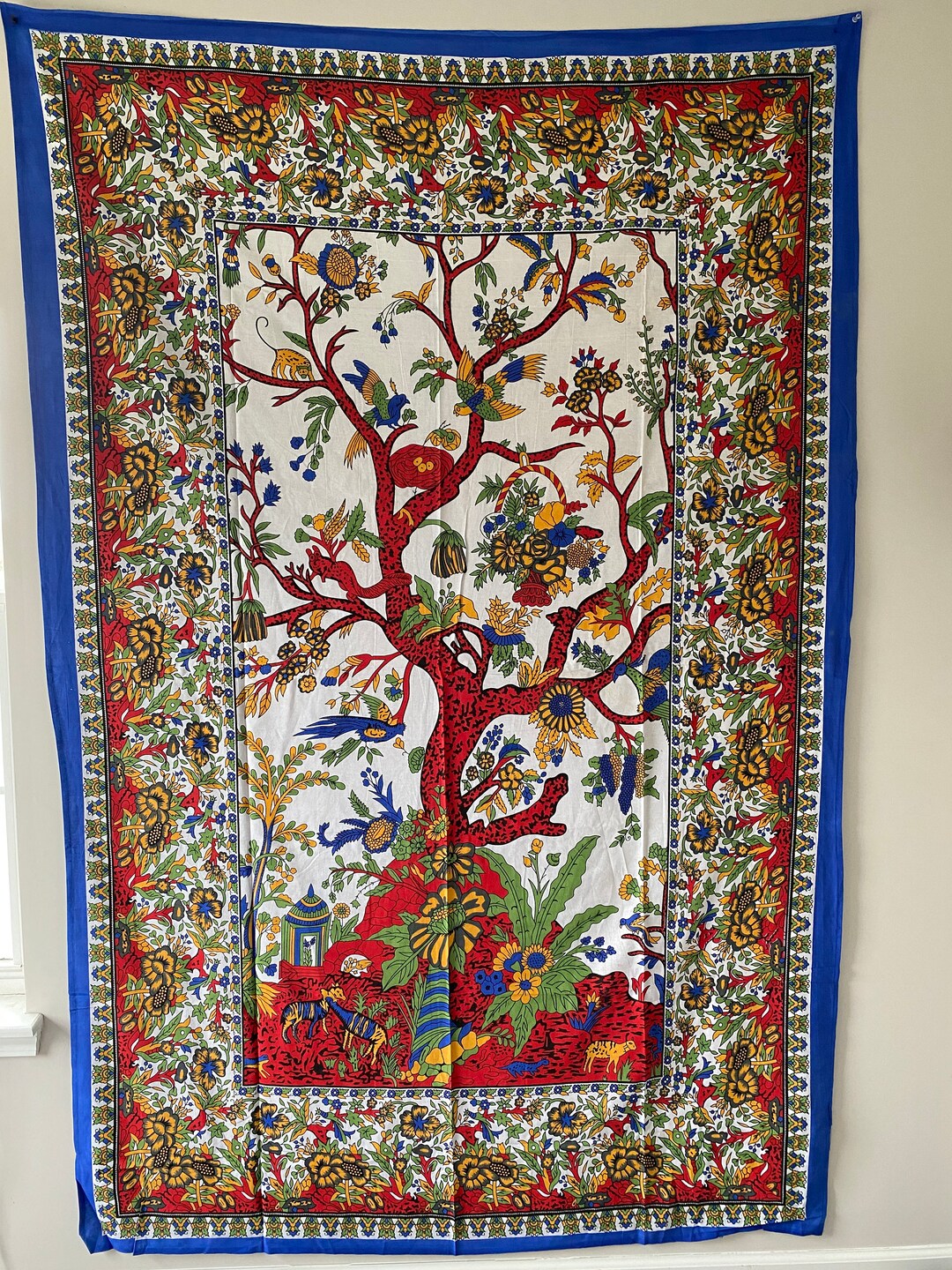 Handcrafted Tree of Life Tapestry: Screen Printed Cotton Bedspread - Etsy