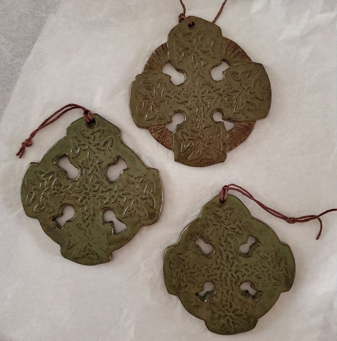 Handbuilt Ceramic Celtic Cross Decorations - Set of Three Ornaments - Etsy