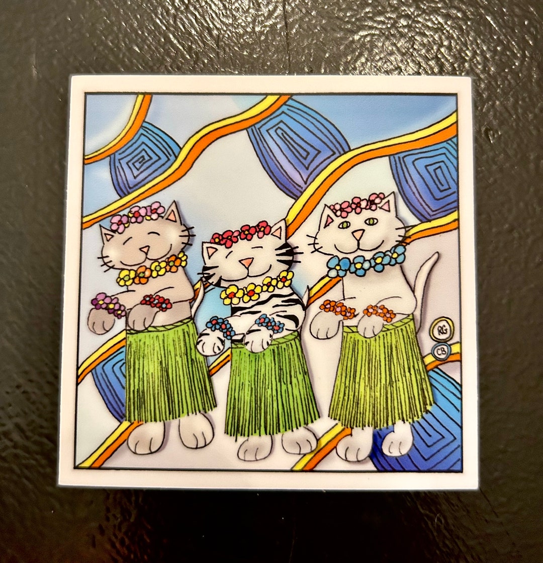 Hula Cats Zentangle Sticker • Hawaiian Cat Art Decal • Cat Lover Gift ...