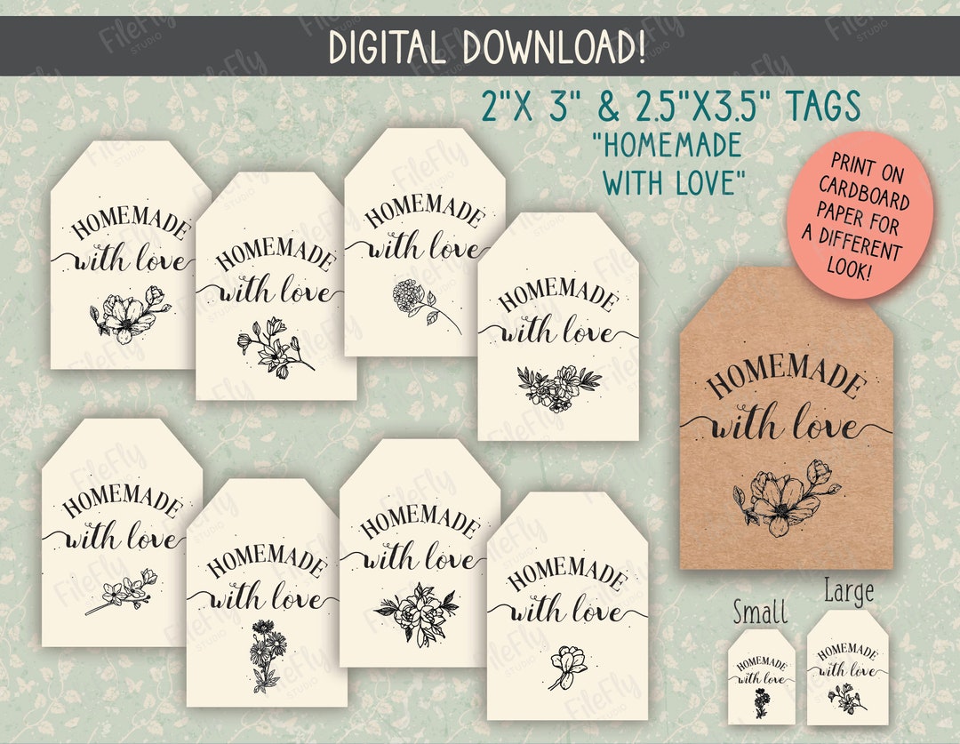 PRINTABLE Homemade With Love Tags, Printable Tags, Digital Tags, Gift ...