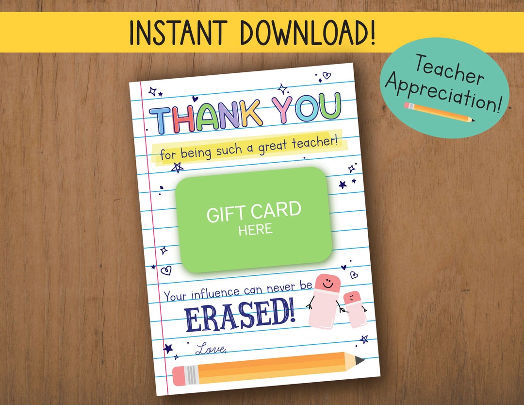 PRINTABLE Teacher Gift Card Holder, Digital Teacher Gift, Teacher ...