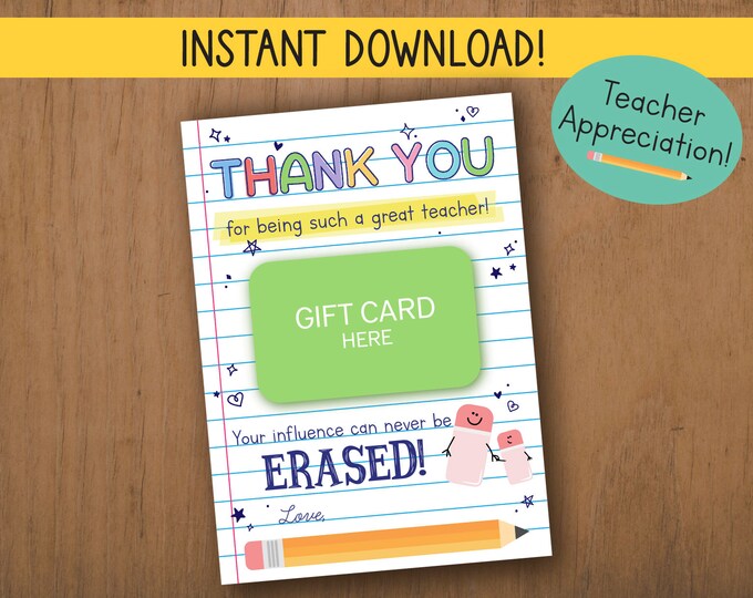PRINTABLE Teacher Gift Card Holder, Digital Teacher Gift, Teacher ...