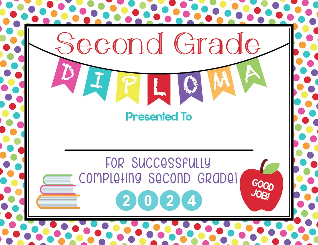 PRINTABLE Second Grade Diploma 2024 PDF File ONLY School Diploma ...