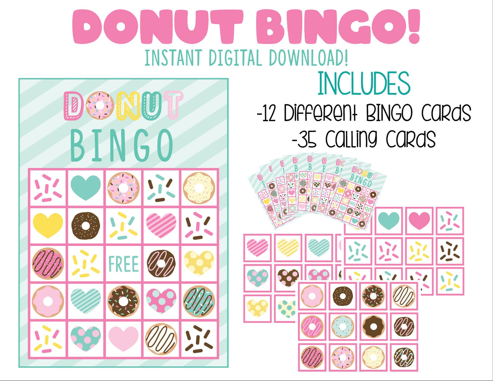 Donut BINGO instant Digital Download | Etsy