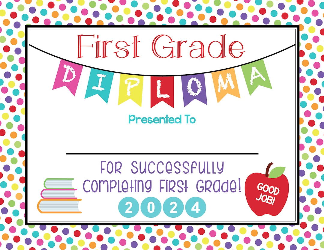PRINTABLE First Grade Diploma 2024 PDF File ONLY School Diploma ...