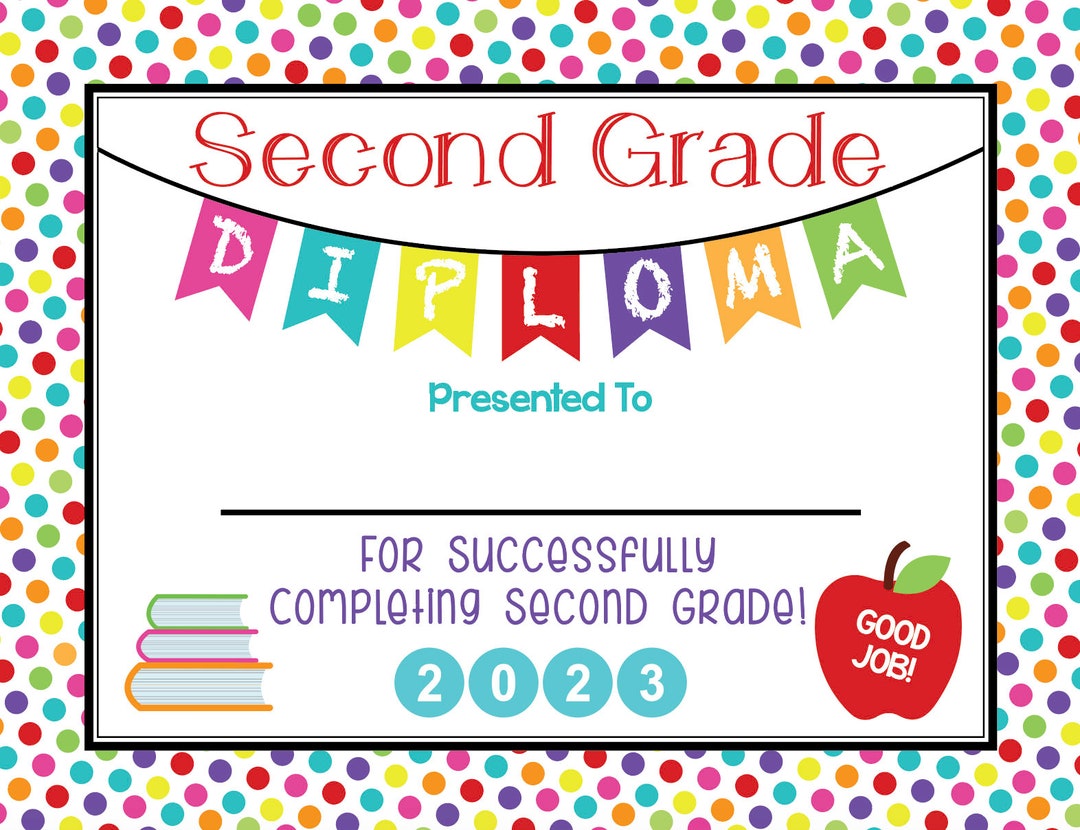 PRINTABLE Second Grade Diploma 2023 PDF File ONLY School Diploma ...