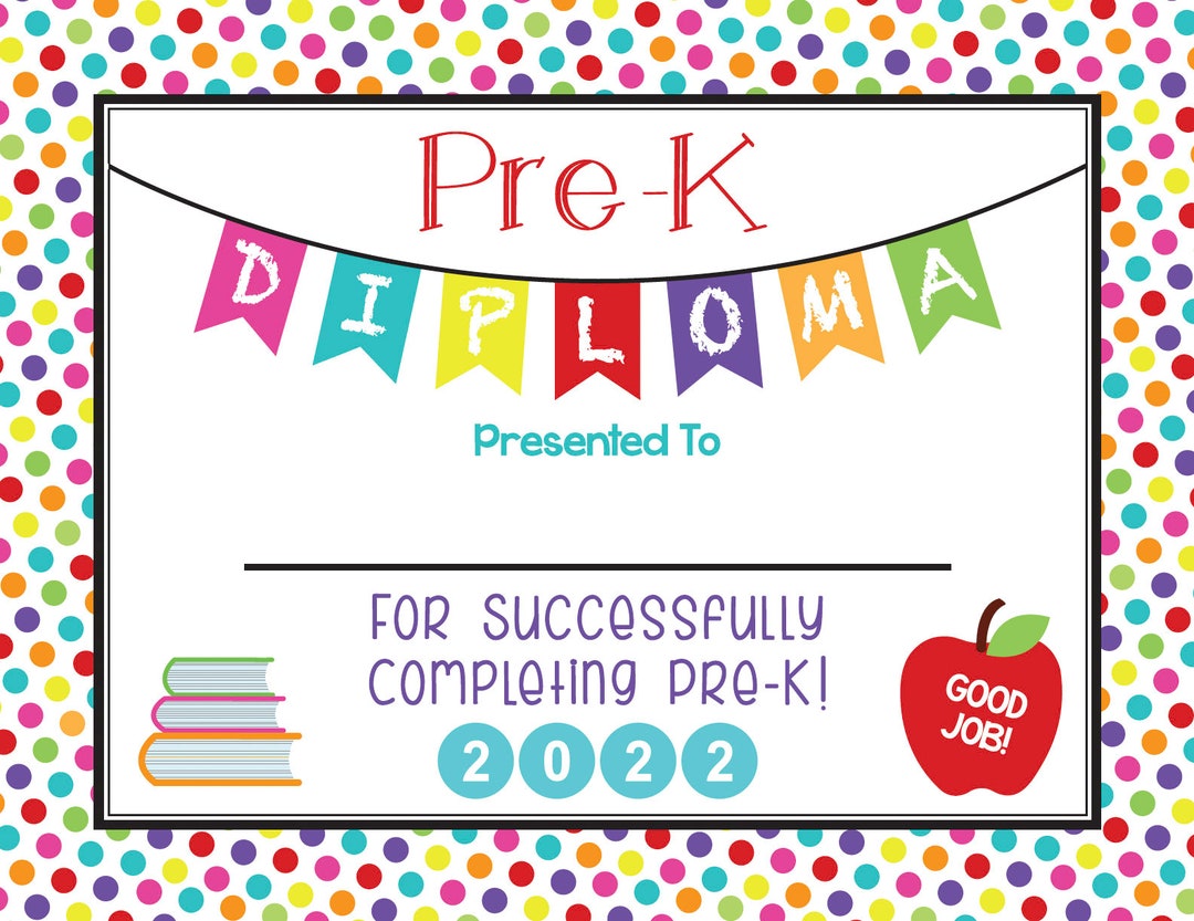 PRINTABLE Pre-k Graduation Diploma PDF File ONLY 2022 Pre-k - Etsy