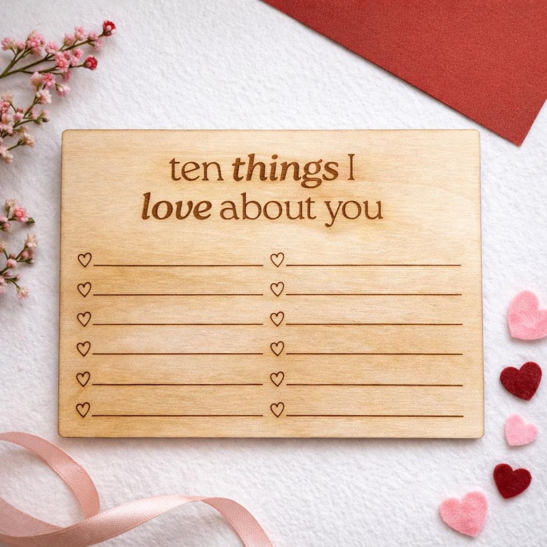 Engraved Wooden Love Note Card - Ten Things I Love About You - Etsy