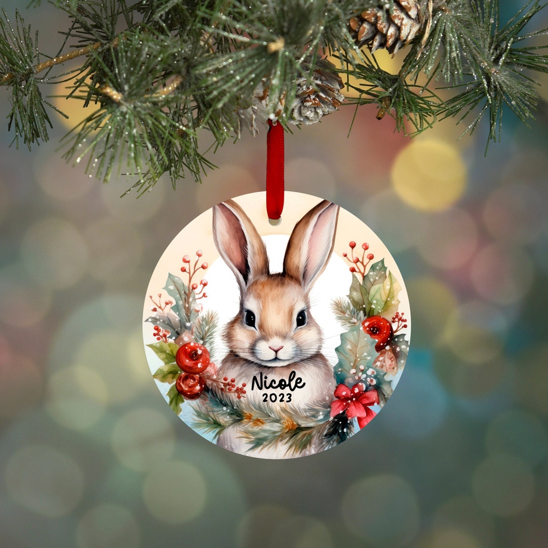 Bunny Ornament, Personalized Christmas Bunny Gift for Kids Woodland ...