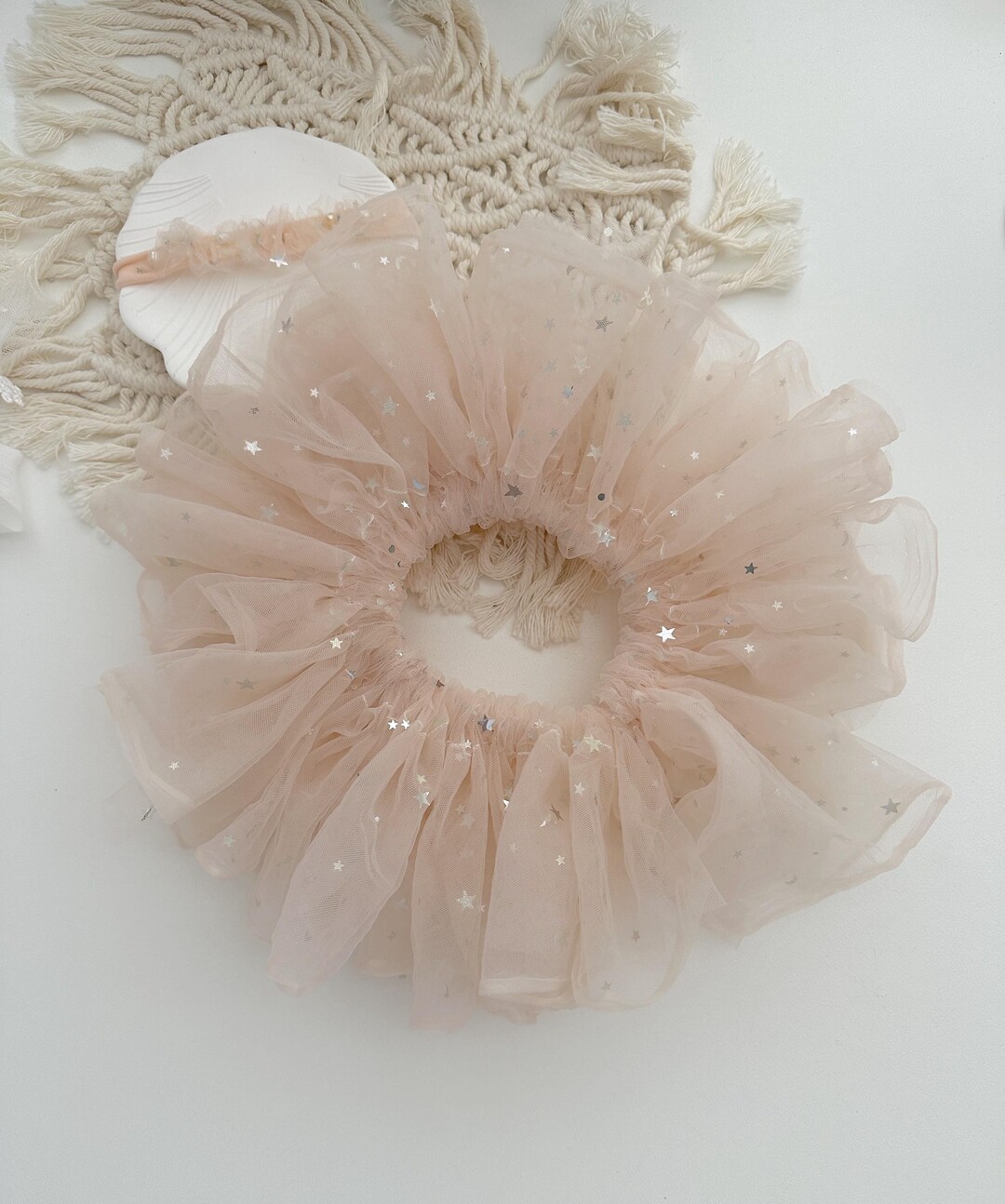 Newborn Star Applique Tutu & Pearl Headband, Muted Peach - Etsy