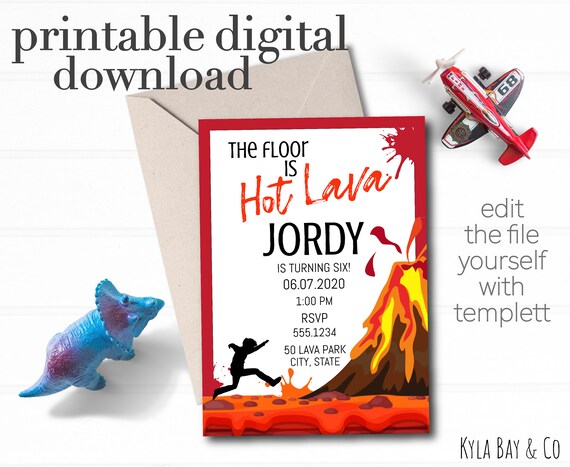 Floor is Hot Lava Birthday Party. Digital Invite. Volcano. - Etsy