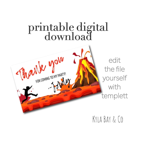 The Floor is Hot Lava Thank You Card. Digital Thanks. Volcano. - Etsy
