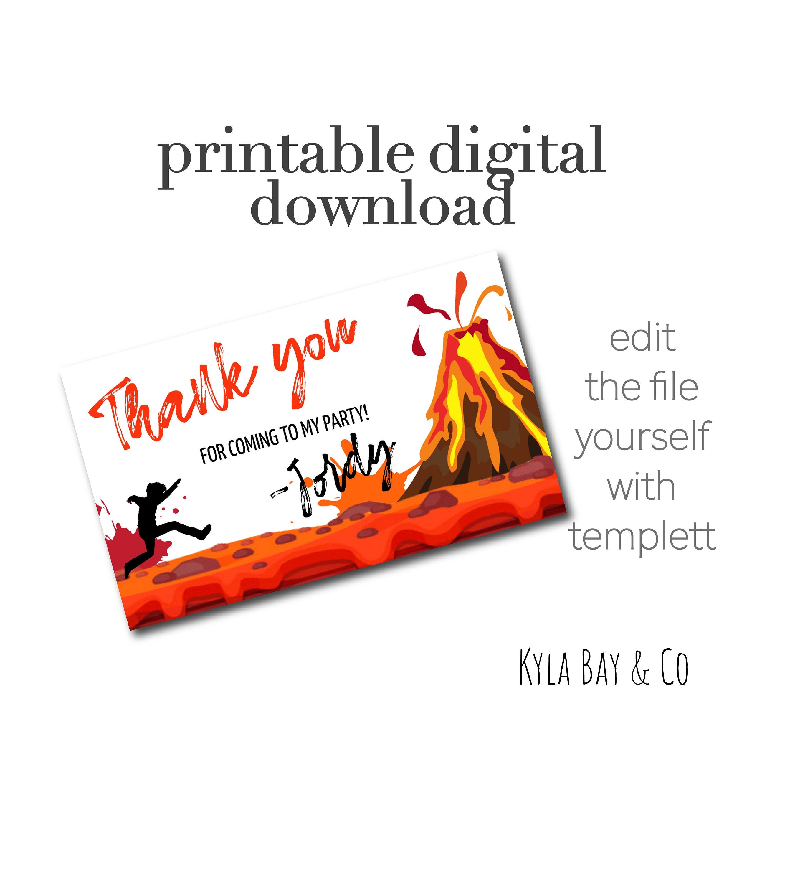 The Floor is Hot Lava Thank You Card. Digital Thanks. Volcano. Templett ...