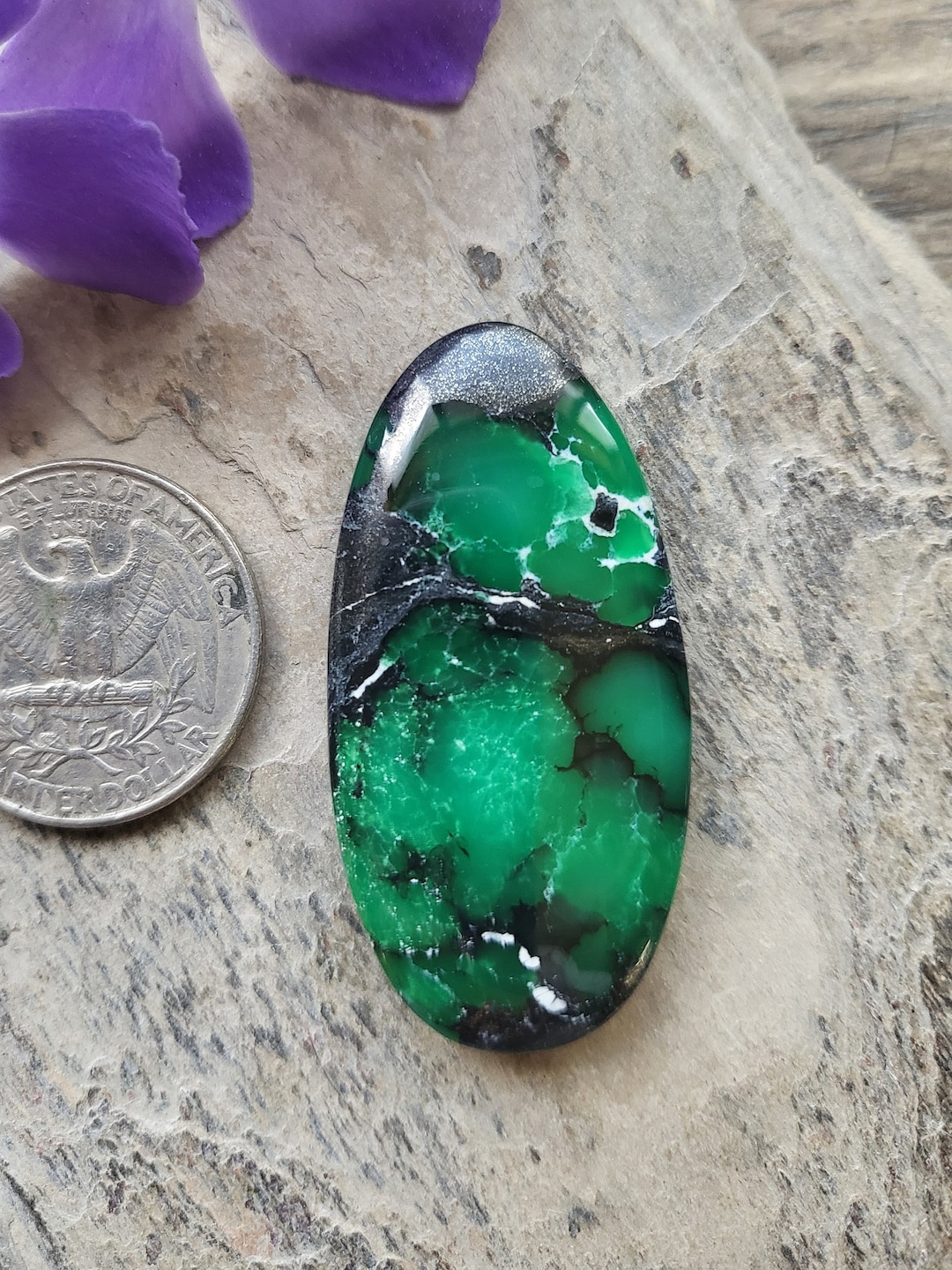 Emerald Rose Variscite Long Oval Deep Green Cabochon - 52cts - Unique ...