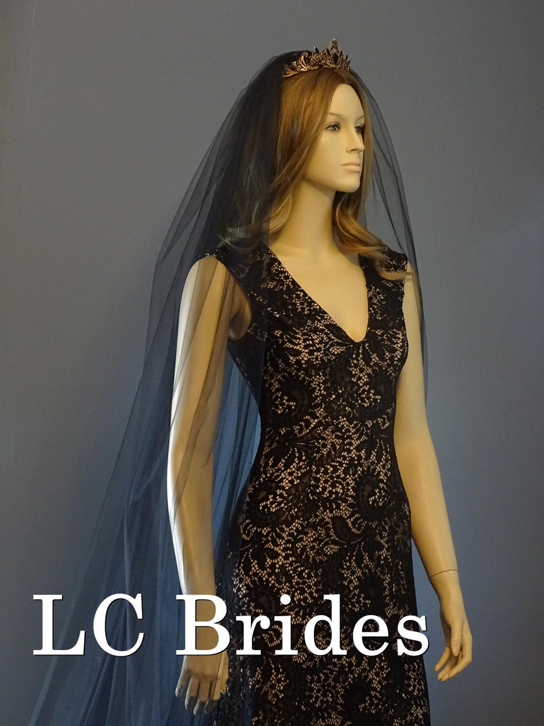 Black Bridal Illusion Tulle Cathedral Veil: Modern Elegance at 120 ...