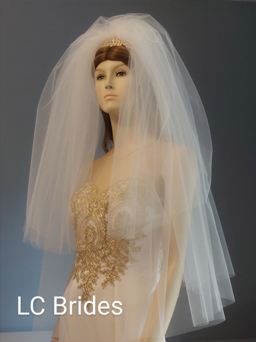 Pouf Wedding Veil With 2 Tiers, Bouffant Style Veil, Extra Wide Veil ...