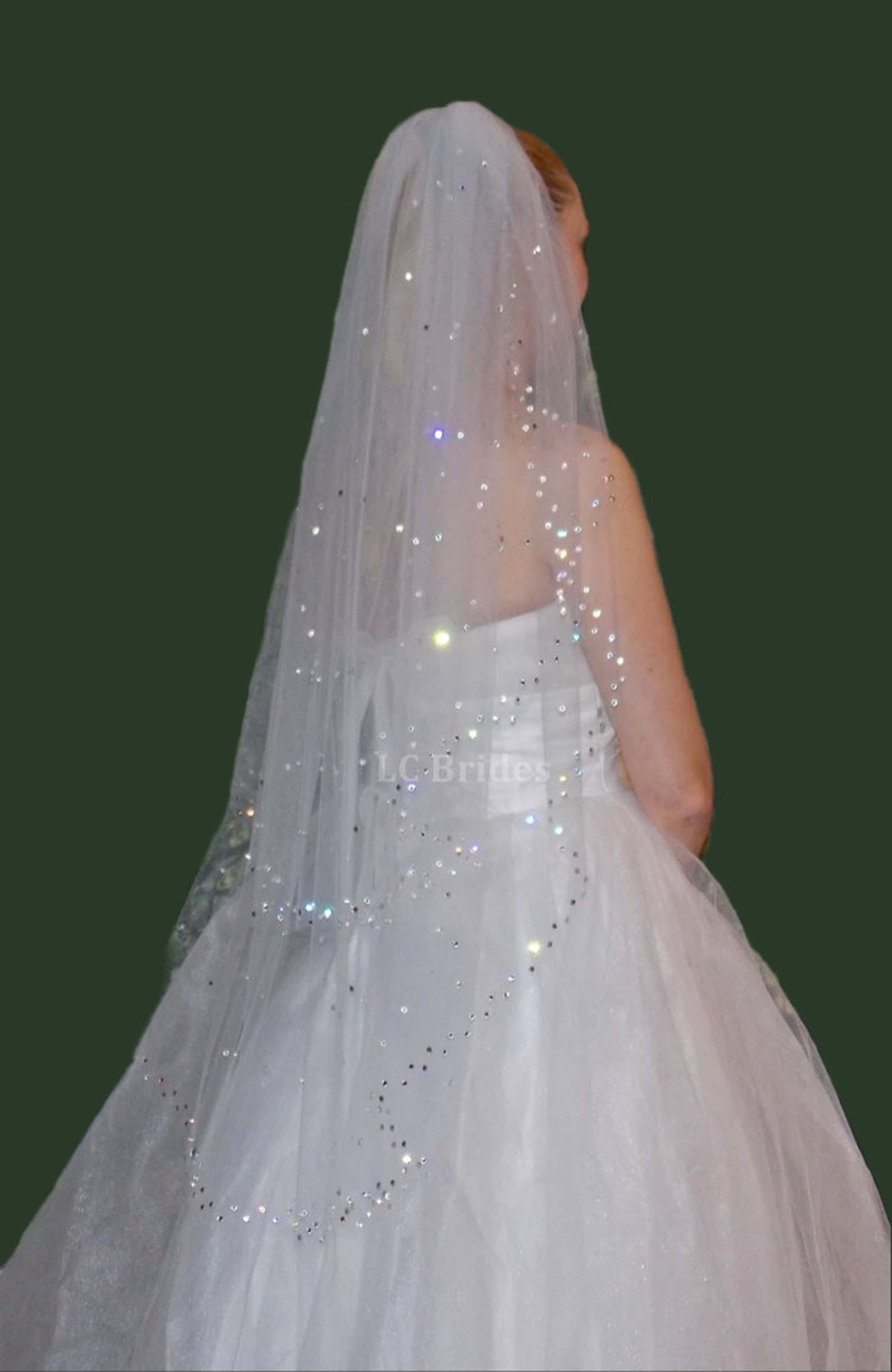 Princess 2 Tier Sparkling Wedding Veil With Crystals Fingertip Length ...