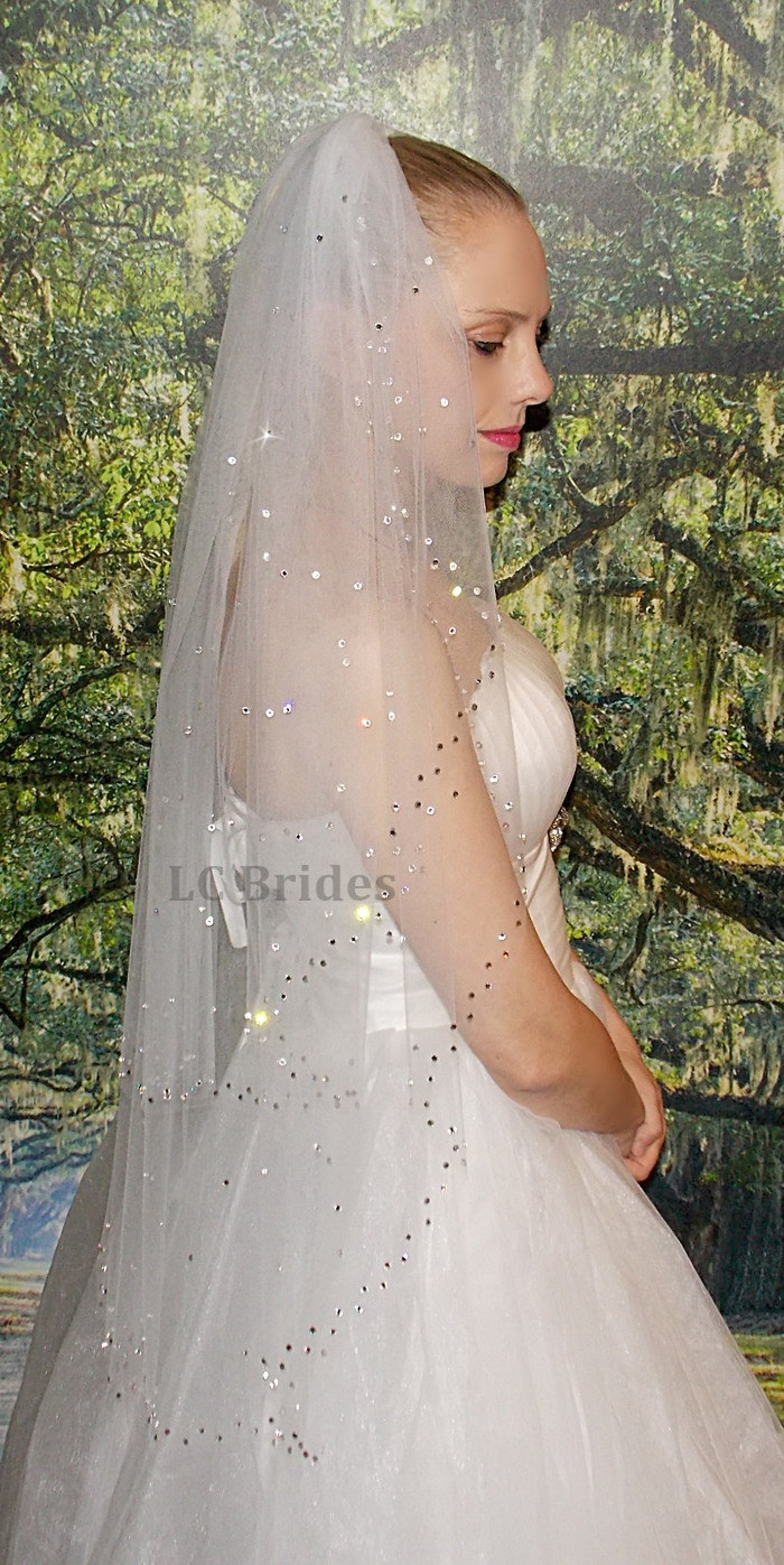 Princess 2 Tier Sparkling Wedding Veil Swarovski Crystals | Etsy