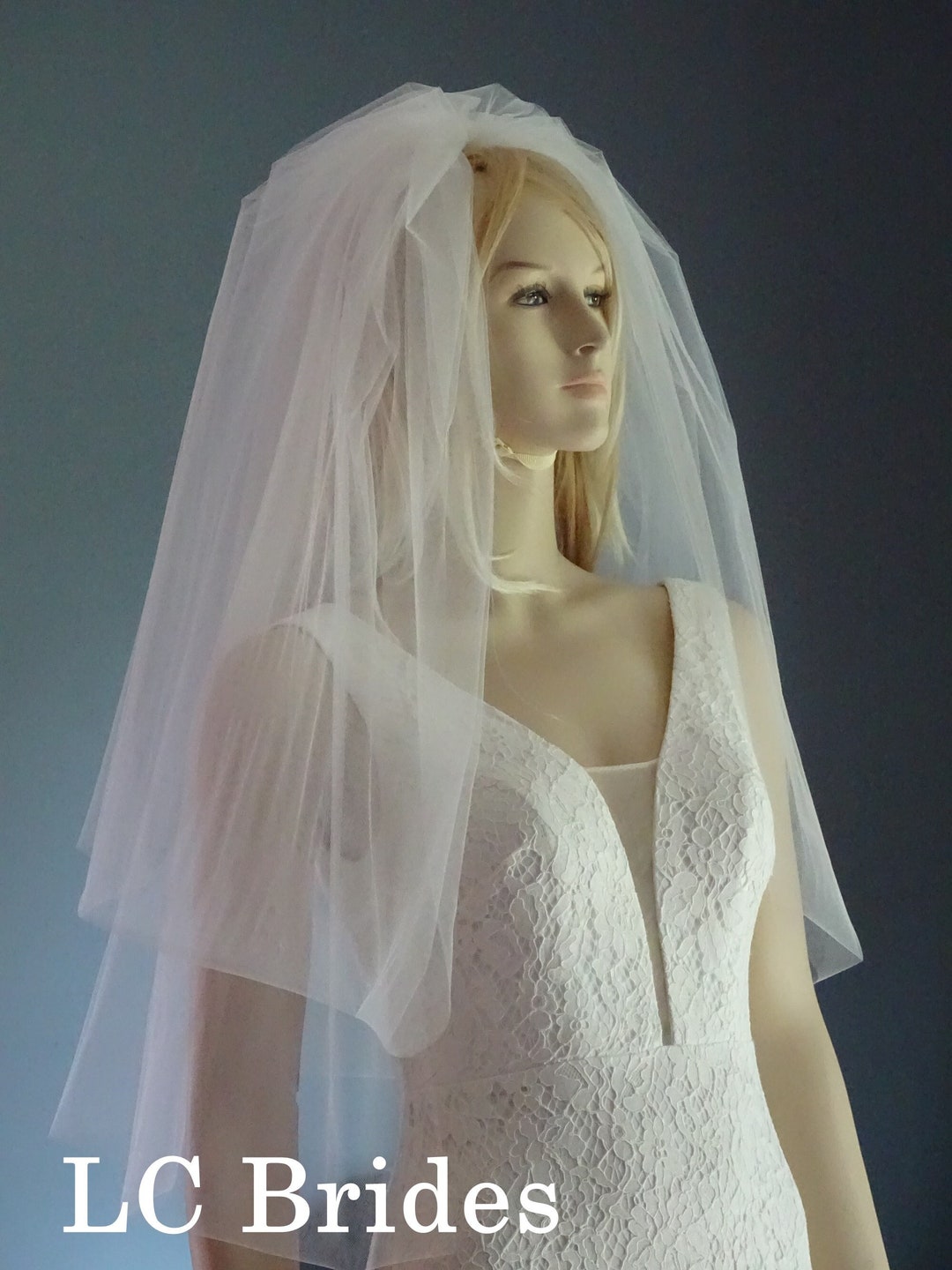 2 Tier Bubble Wedding Veil, Modern Bubble Veil, Elbow Wedding Veil, 2 ...